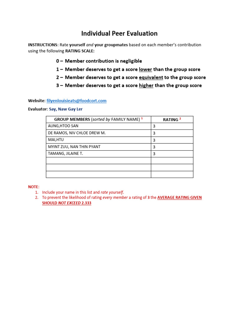 Web App Name - Family Name - Peer Evaluation | PDF