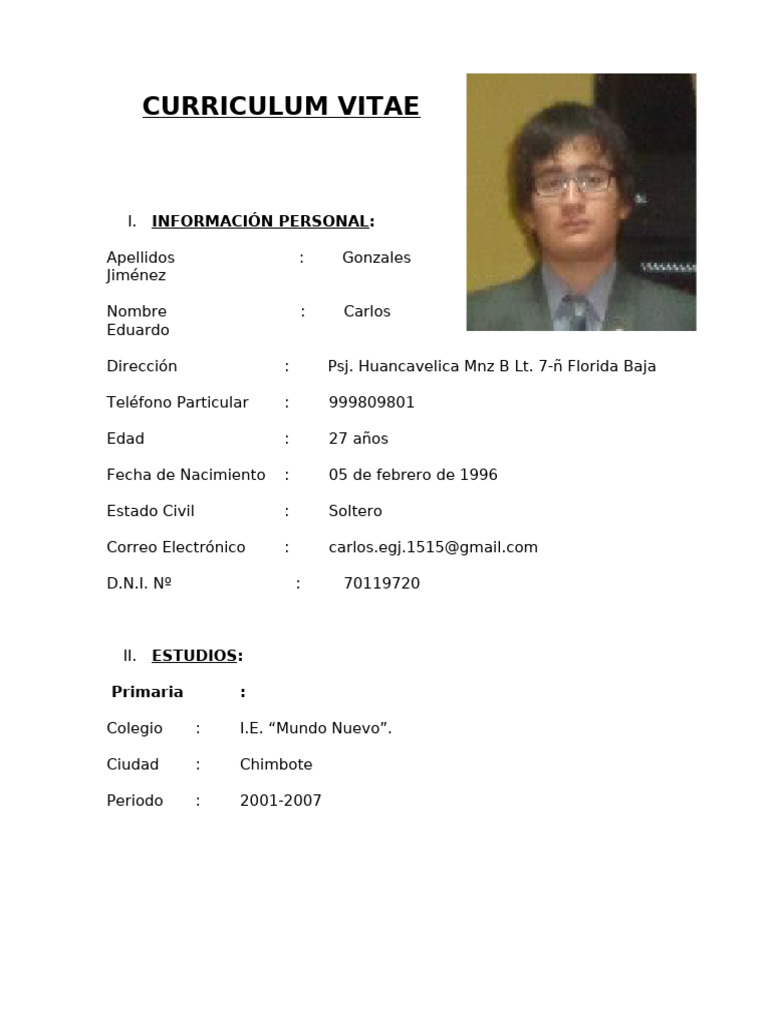 Currículum Vitae de Carlos Gonzales | PDF