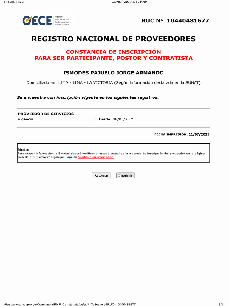 Constancia Del RNP 1107 | PDF
