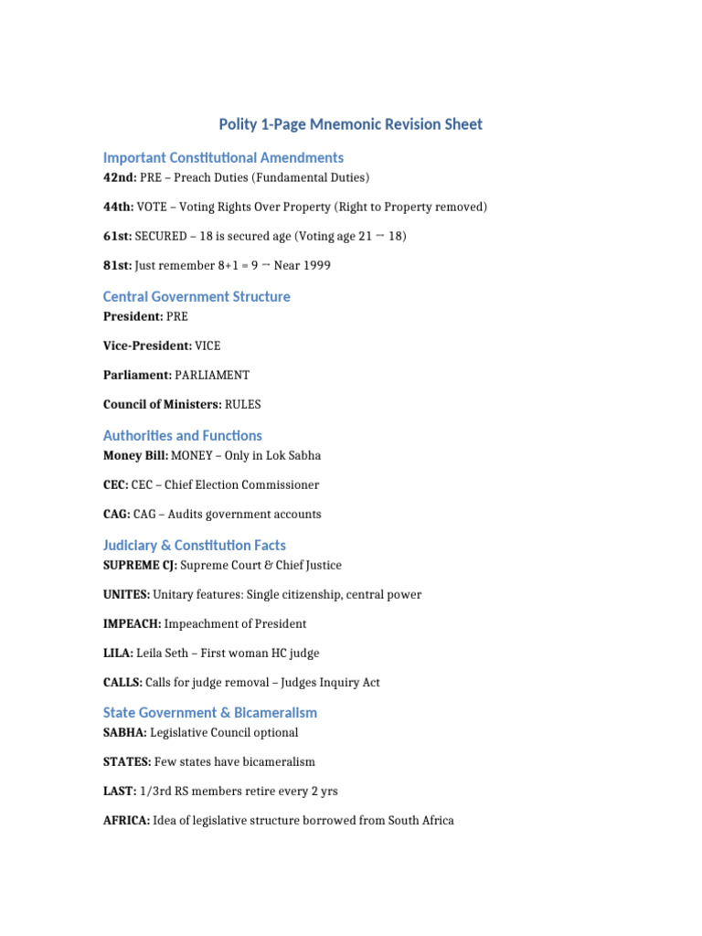 Constitutional Amendments Mnemonic Guide | PDF