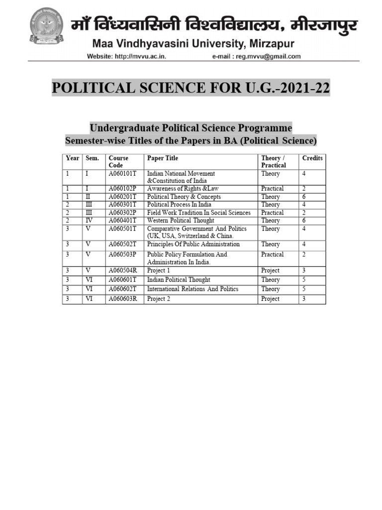 BA Political Science Syllabus 2021-22 | PDF | Public Administration ...