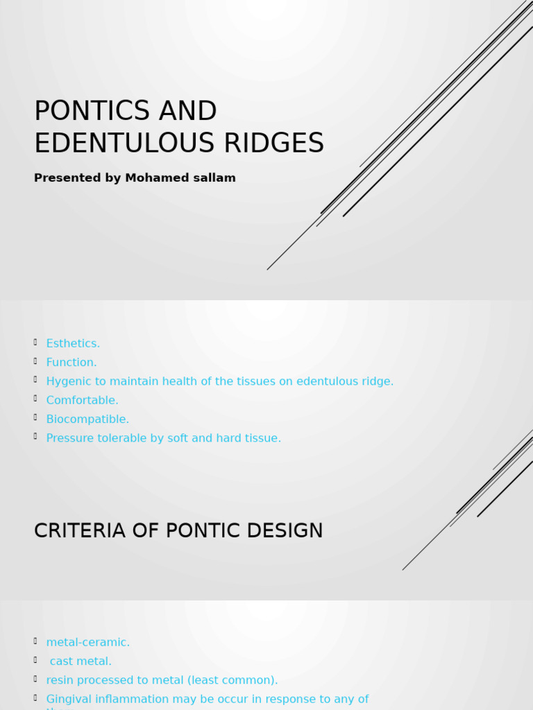 Pontics and Edentulous Ridges | PDF | Dental Anatomy | Medical Specialties