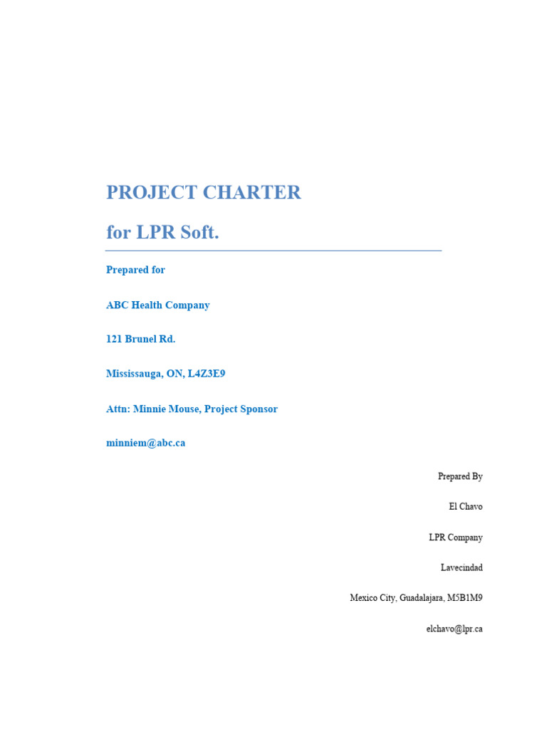 LPR Software Project Charter for ABC Health | PDF | Software ...