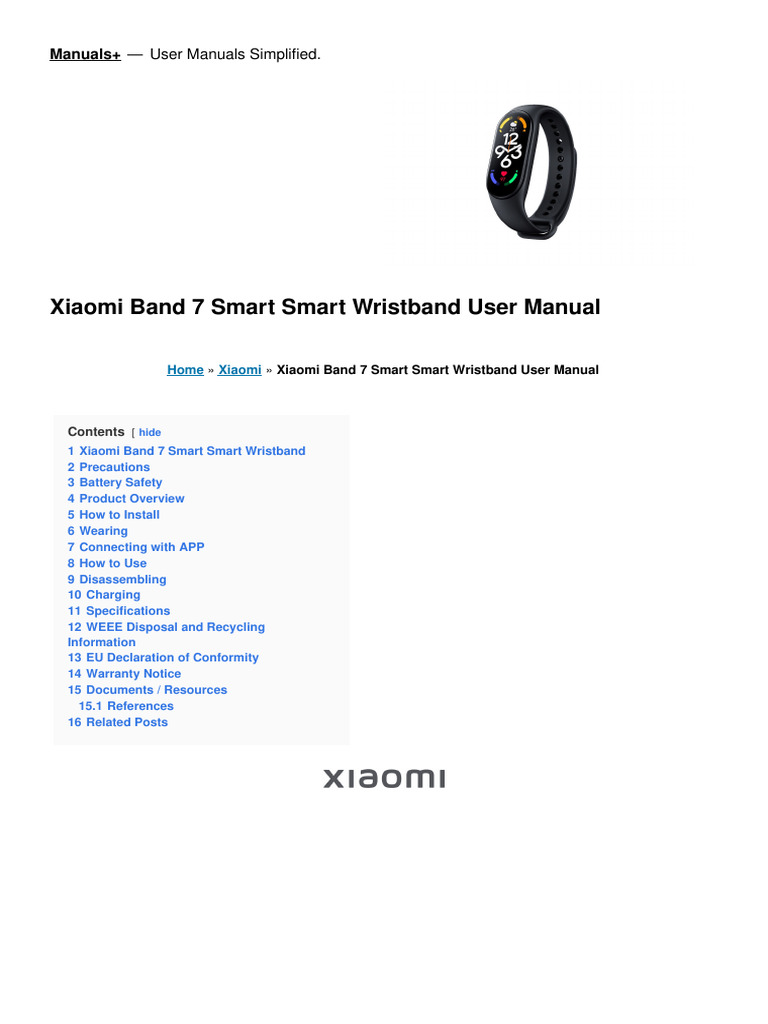 Xiaomi Band 7 Smart Smart Wristband - User's Manual | PDF | Xiaomi