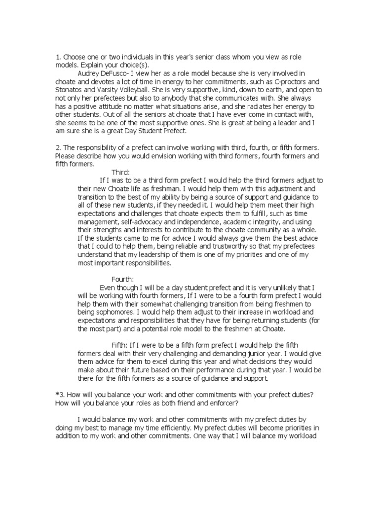 Day Student Prefect Application | Social Psychology | Leadership
