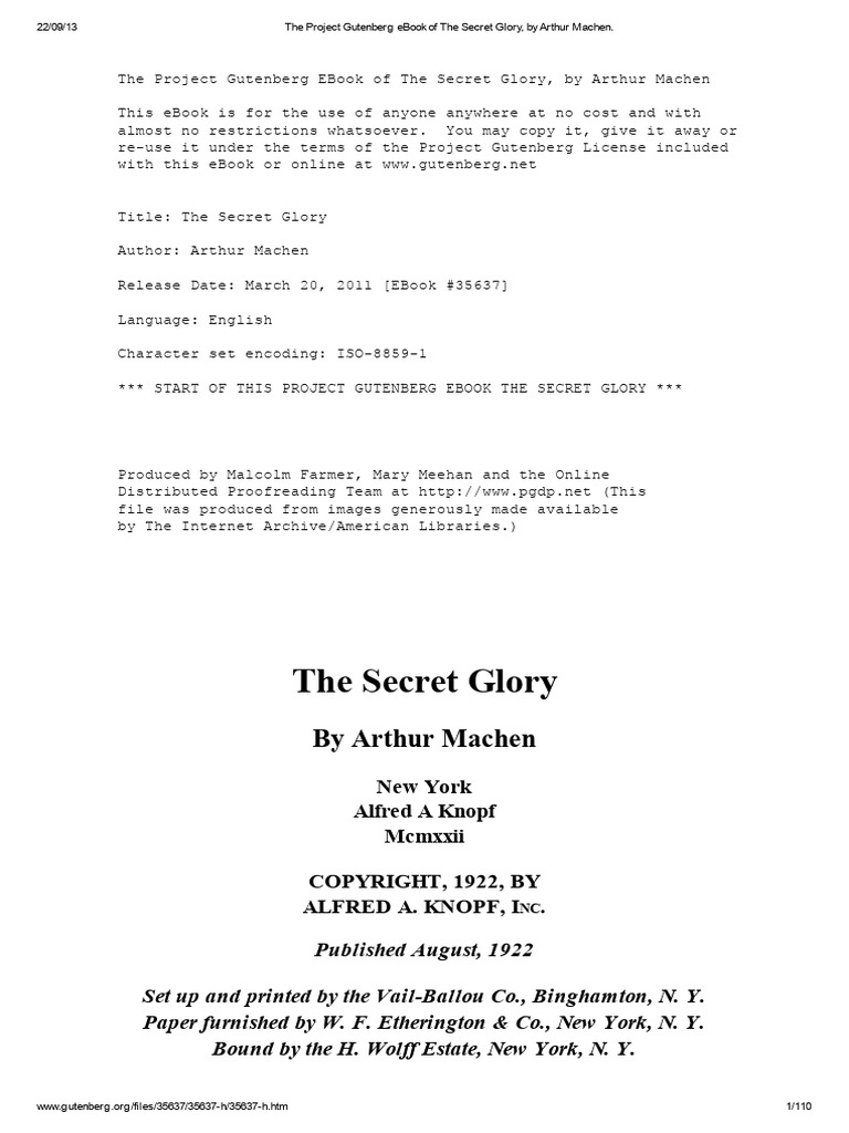 The Secret Glory by Arthur Machen | PDF | Project Gutenberg