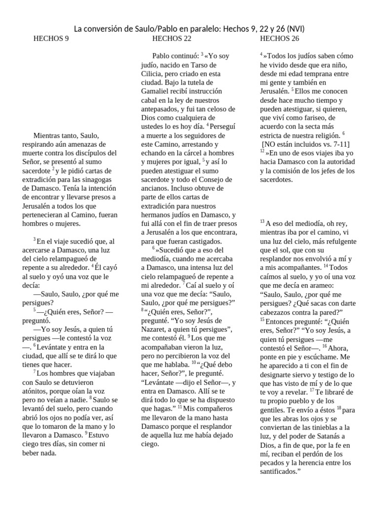 Conversión de Saulo: Hechos 9, 22, 26 | PDF | Pablo el apóstol