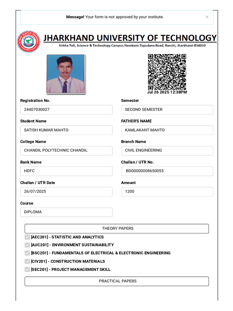 Form Approval Status for Satish Kumar Mahto | PDF