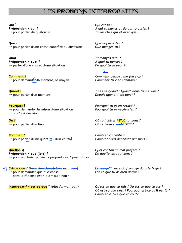 Pronoms Interrogatifs | PDF