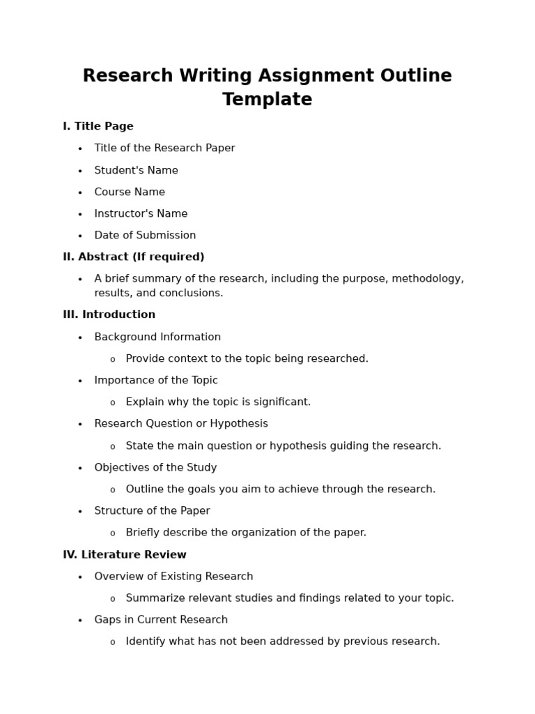 Research Writing Assignment Outline Template: I. Title Page | PDF ...