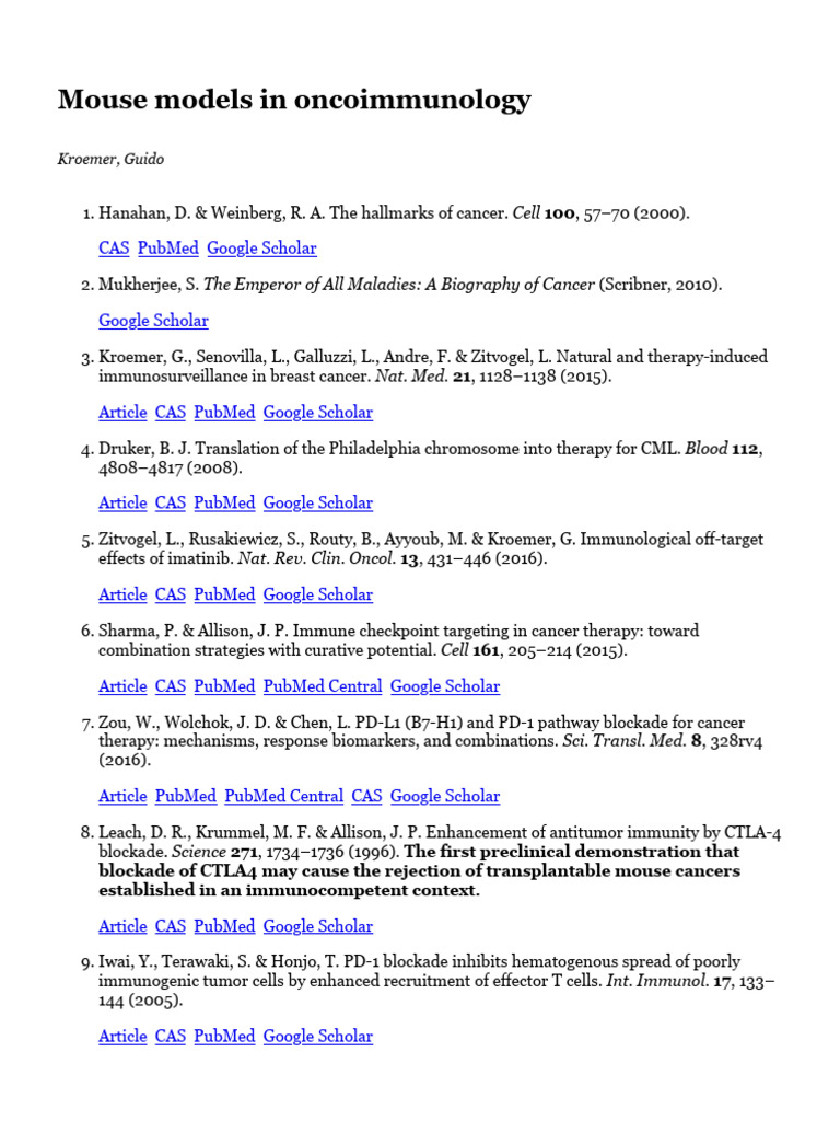 Mouse Models in Oncoimmunology - Nature Reviews Cancer | PDF | Natural ...