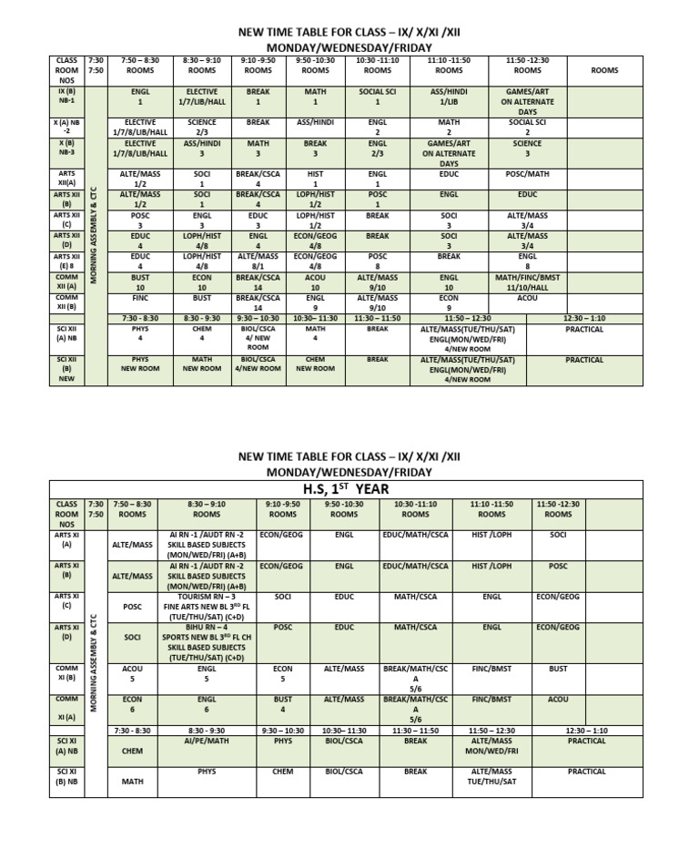 Time Table 7.30 - Mon Wed Fri | PDF