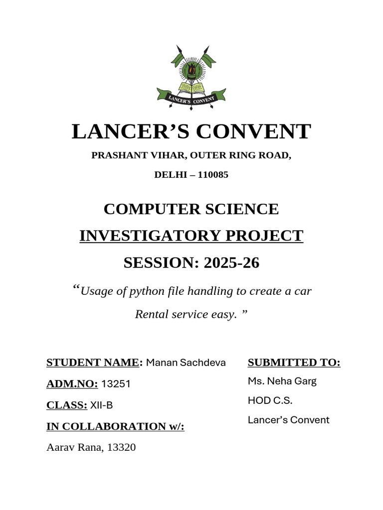 CS - Investigatory Project XII - Edited | PDF | Python (Programming Language) | Computing