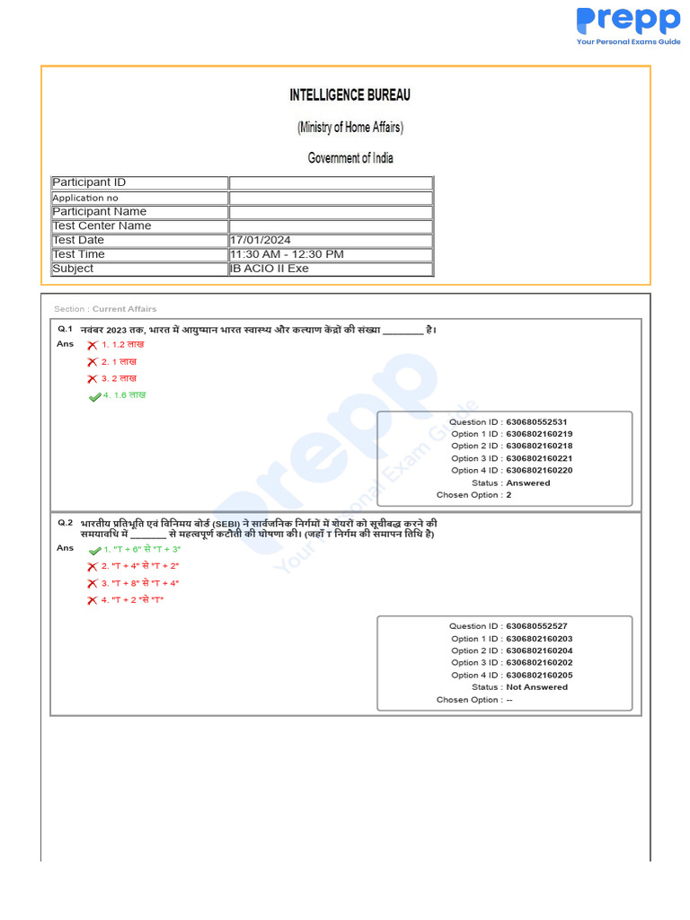 IB ACIO Grade II Executive Official Paper Held On 17 Jan 2024 Shift 2 ...