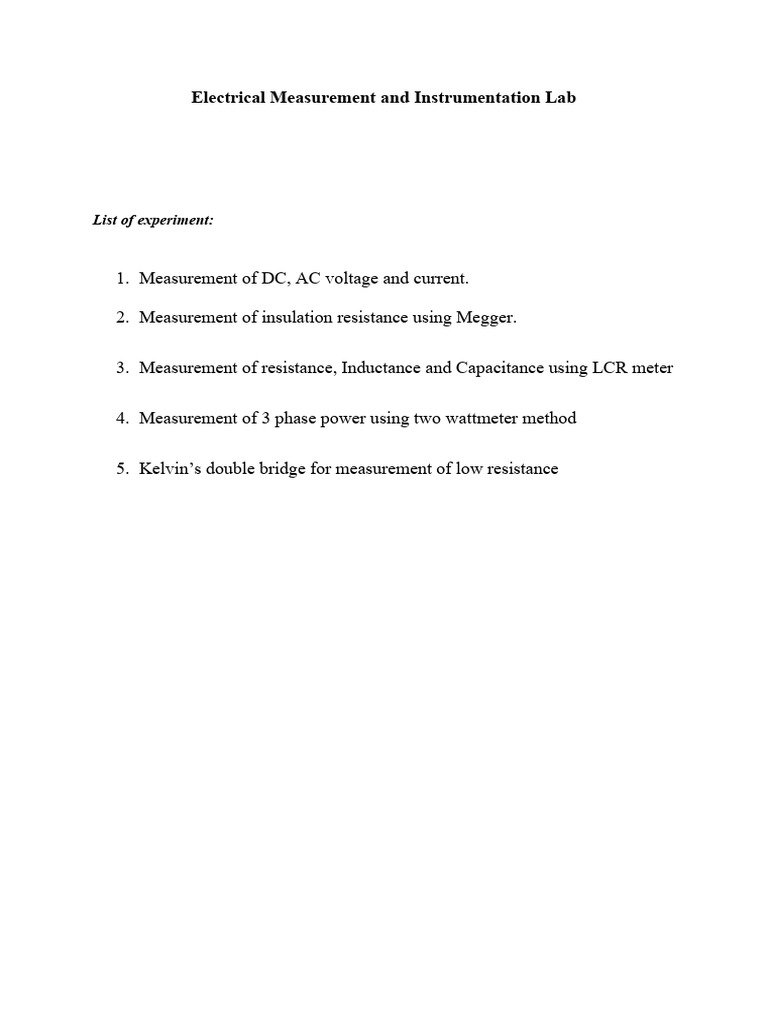 Electrical Measurement and Instrumentation Lab | PDF