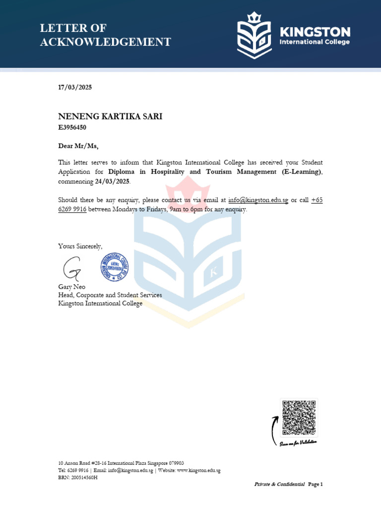 Acknowledgment of Student Application | PDF