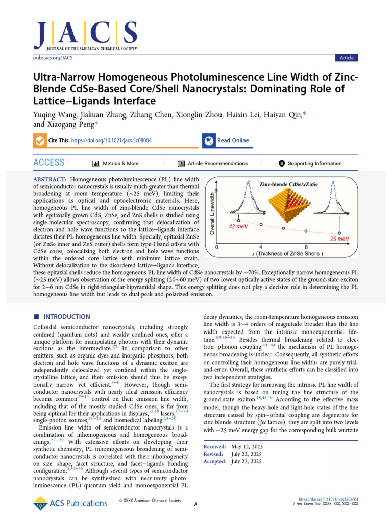 Wang Et Al 2025 Ultra Narrow Homogeneous Photoluminescence Line Width ...