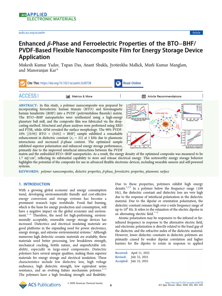 Yadav Et Al 2025 Enhanced β Phase and Ferroelectric Properties of the ...