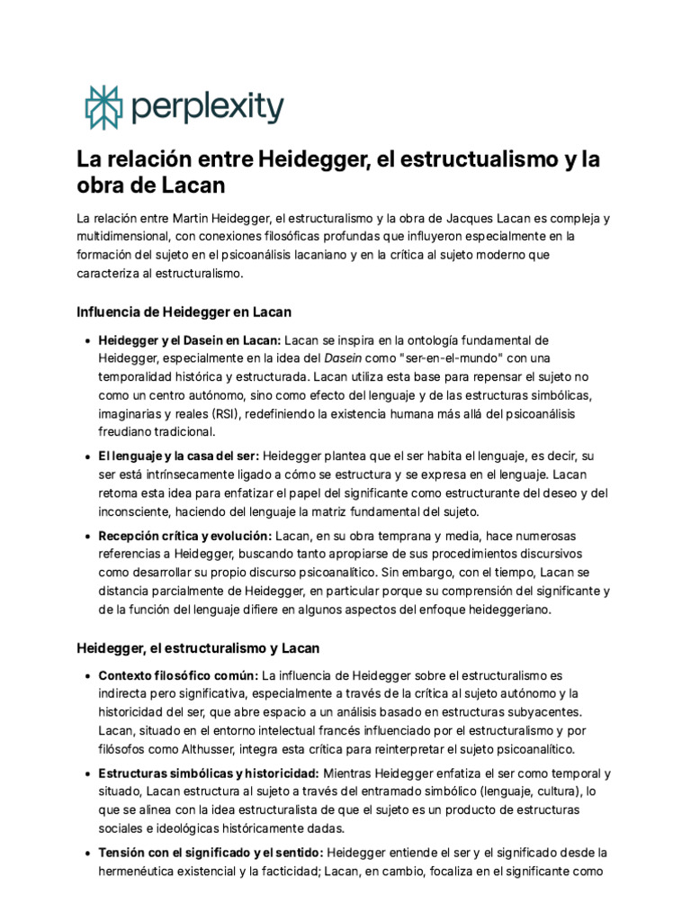 Heidegger, Lacan y el Estructuralismo | PDF | Jacques Lacan | Martin ...