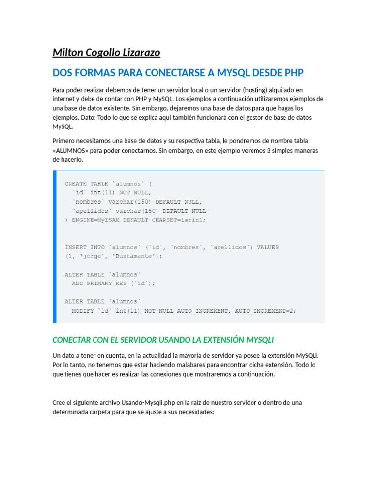 Dos Dormas de Conectarse Con MySql Desde PHP | PDF