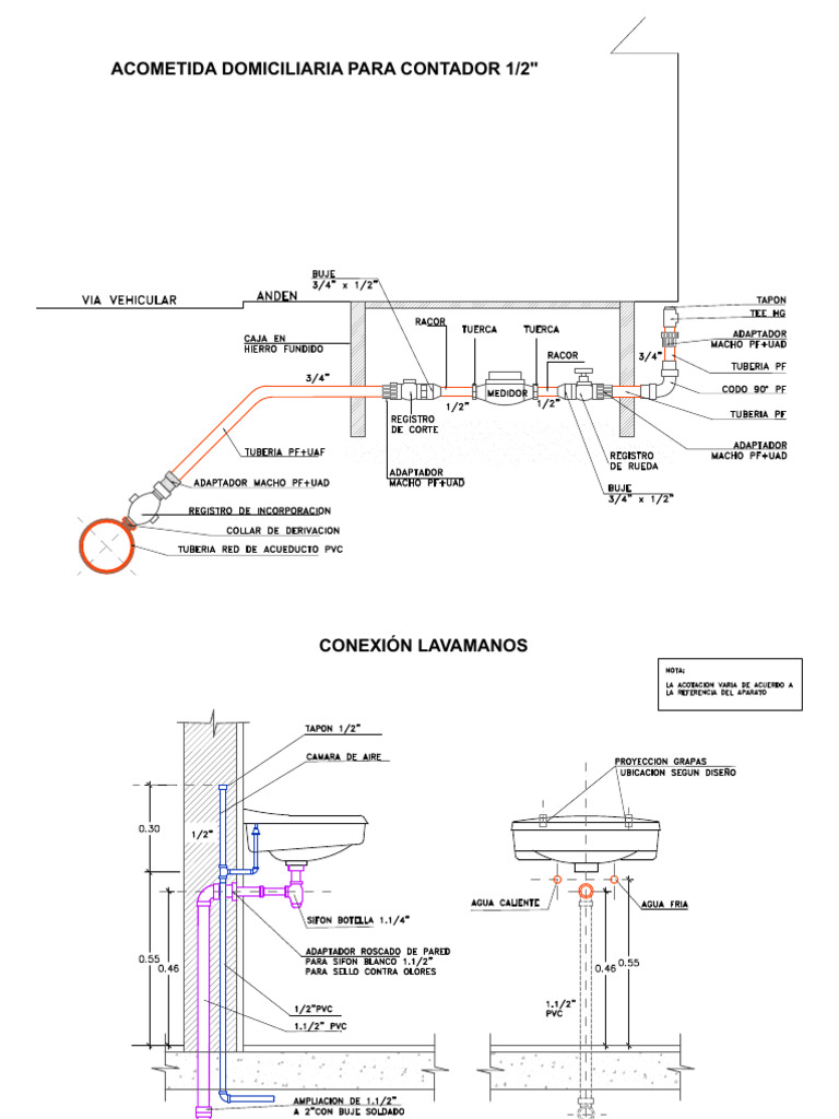 Acometida Domiciliaria 1/2" Detalles | PDF
