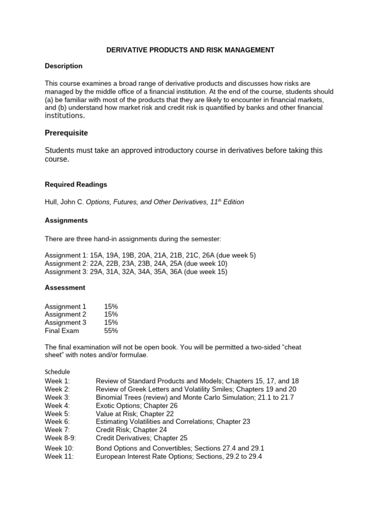 Derivative Products and Risk Management | PDF