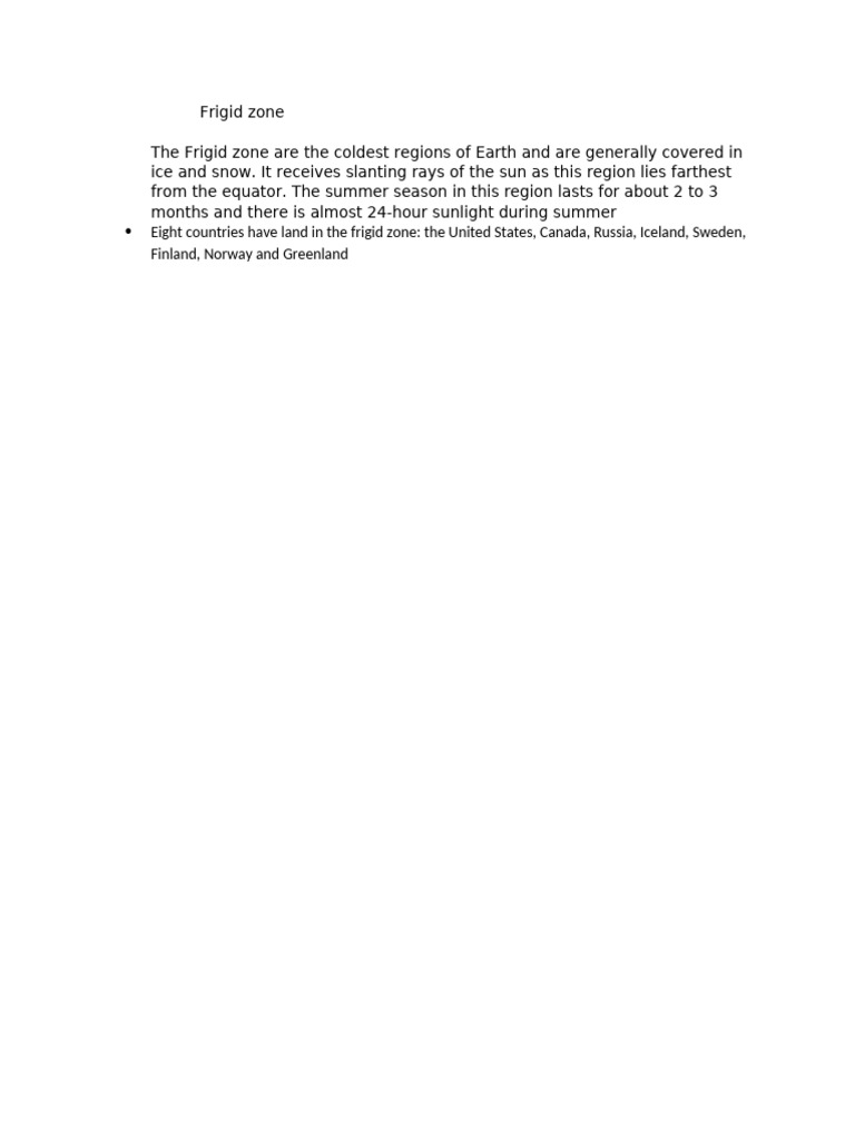 Countries in the Frigid Zone | PDF