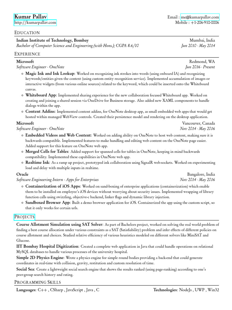 Kumar Pallav S One Page Resume | PDF | Application Software | Computer Engineering