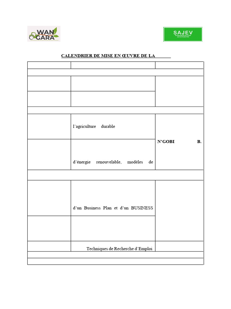 Calendrier SAJEV : Formations Emplois Verts | PDF