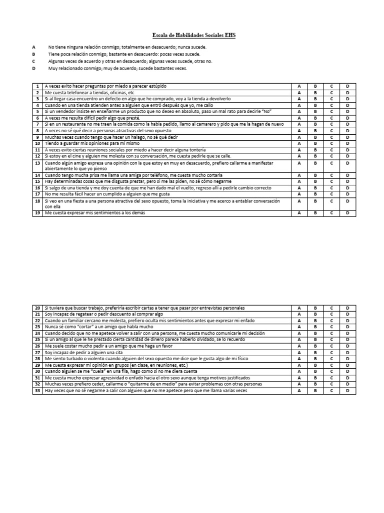 Escala de Habilidades Sociales (Ehs) - Gismero | PDF