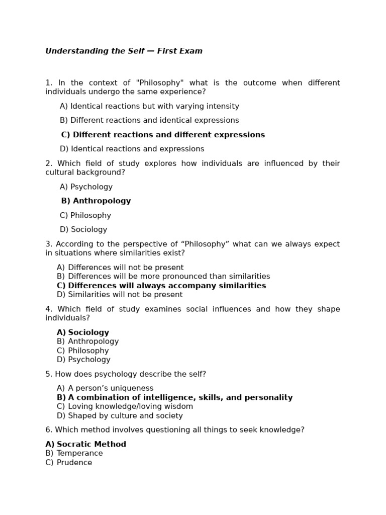 Understanding The Self - First Exam | PDF | Unconscious Mind | Mind