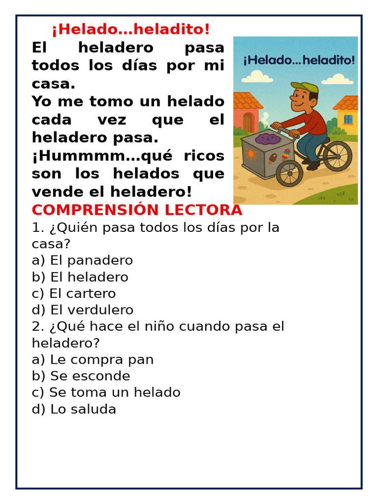 Cuento del heladero y sus helados | PDF