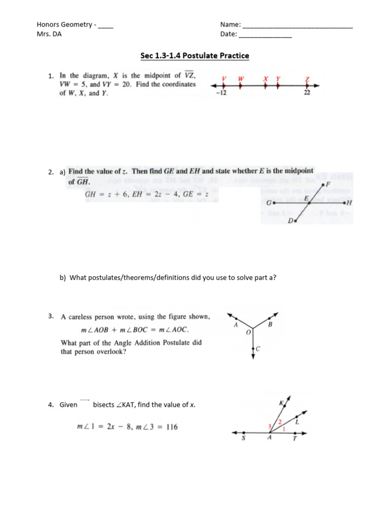 Honors Geometry Postulate Practice | PDF