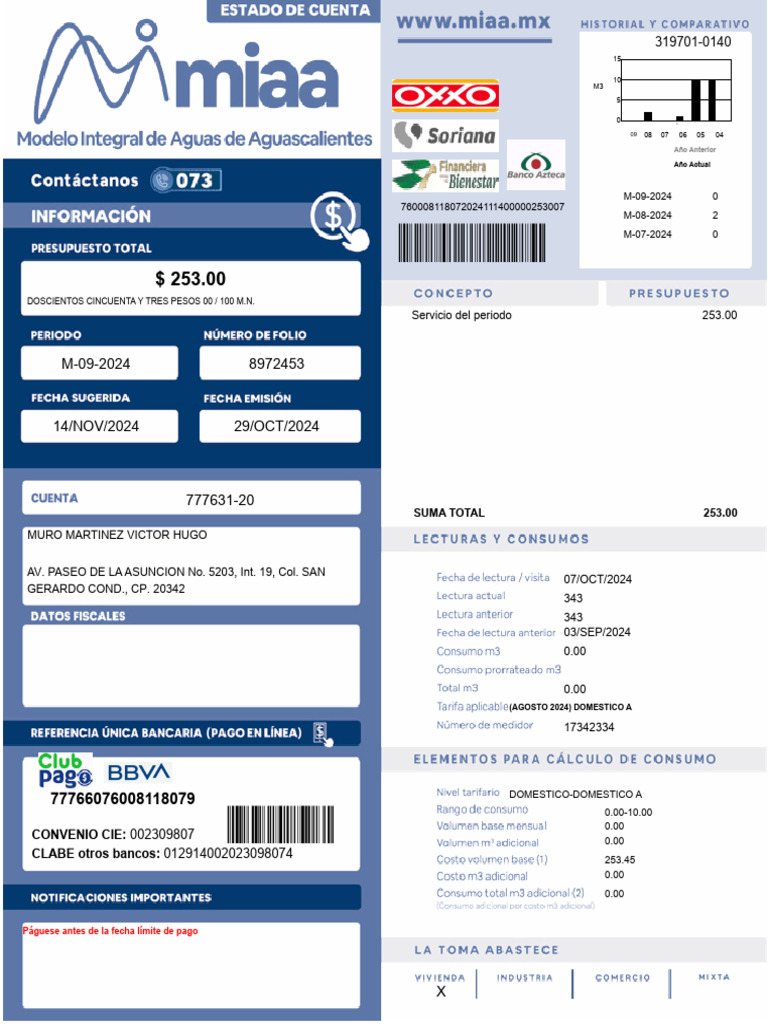 Aviso8972453 Recibo MIAA 2025 Ags | PDF