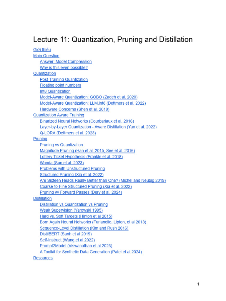 Lecture 11 Quantization Prunning and Distillation | PDF