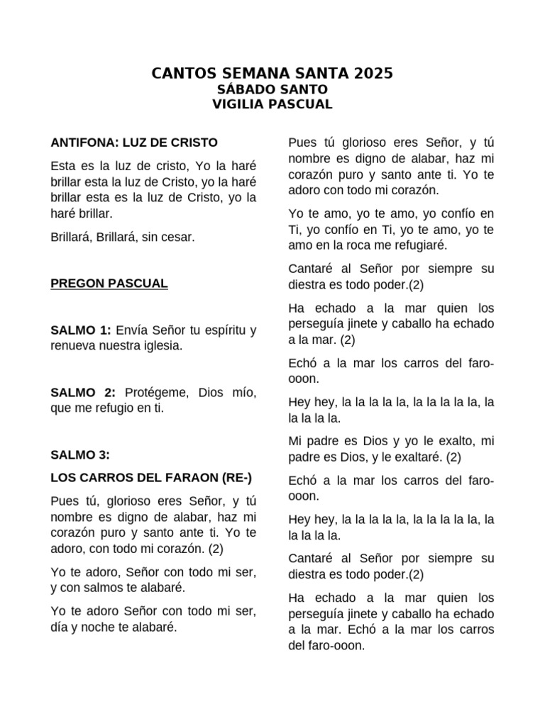 Cantos Semana Santa Sabado Santo 2024 Pdf María Madre De Jesús