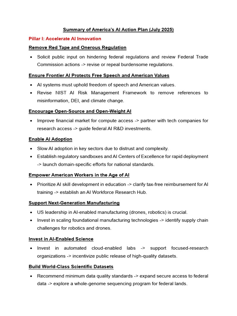 Summary of America's AI Action Plan | PDF | Artificial Intelligence ...