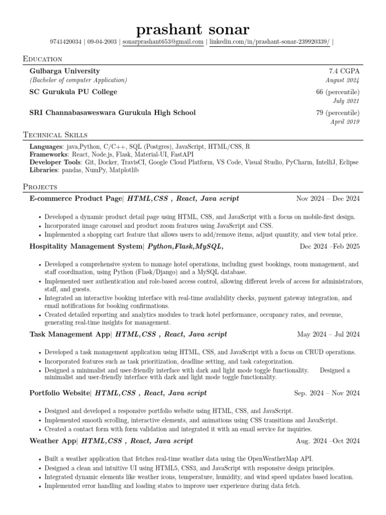 Prashant Sonar: Education | PDF | Java Script | Python (Programming ...