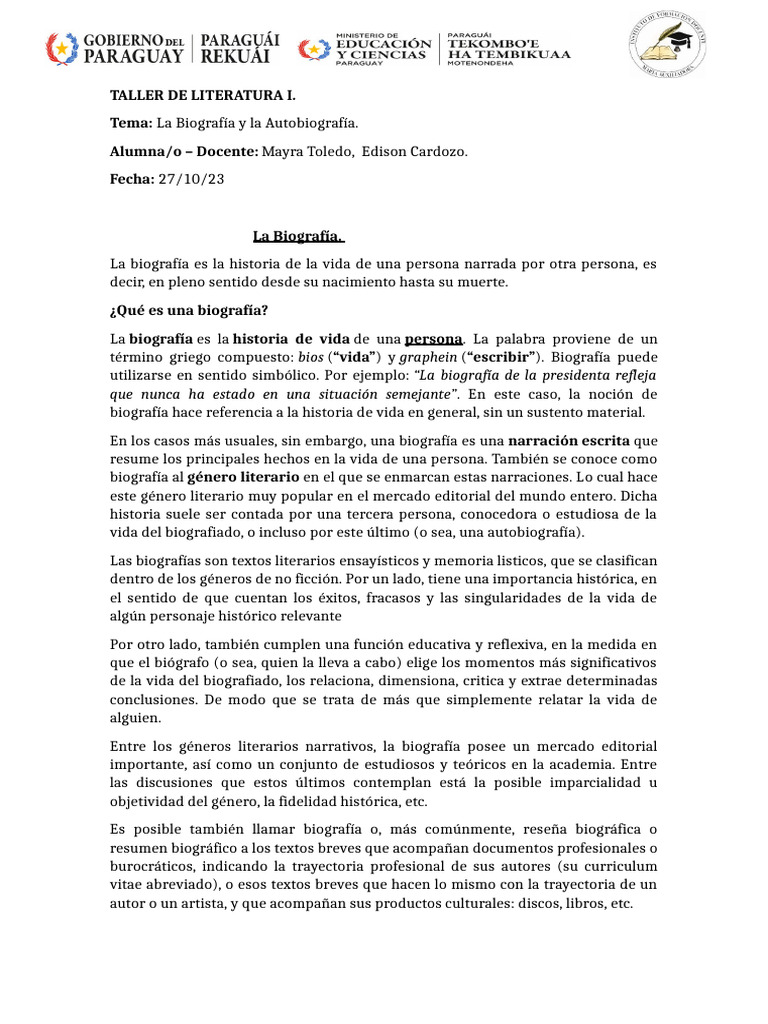 Biografia y Autobiografia-1 | PDF | Biografía | Autobiografías