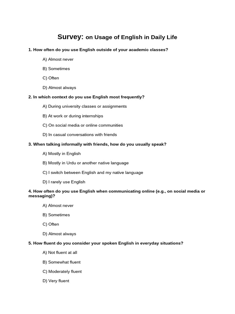 English Usage Survey in Daily Life | PDF