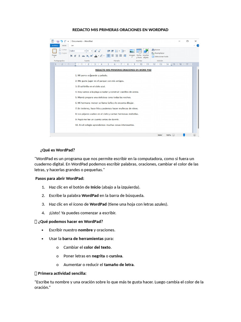 Redacto Mis Primeras Oraciones en Wordpad | PDF