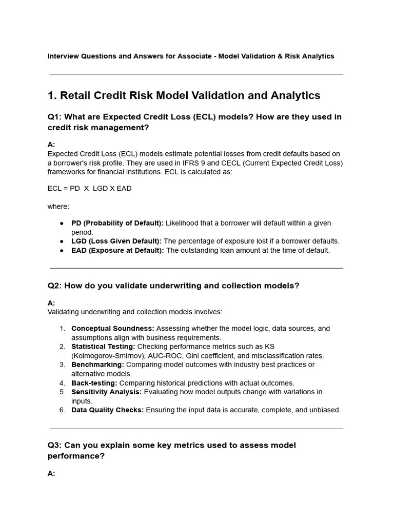 Model Validation Interview Q&A Guide | PDF | Sas (Software) | Logistic ...