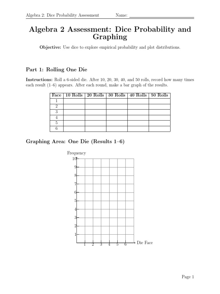 Dice Probability Assessment for Algebra 2 | PDF