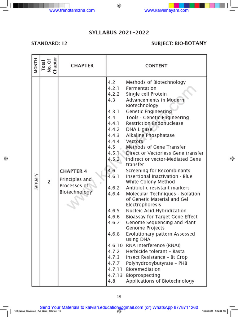 Class 12 Botany Syllabus Overview | PDF | Ecology | Genetic Engineering