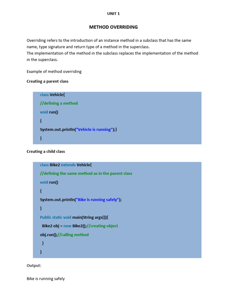 Unit2 - Method Overriding and Object Class | PDF | Method (Computer Programming) | Class ...
