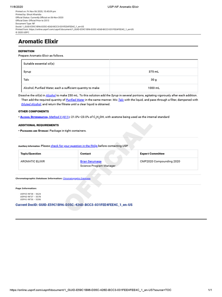 USP Aromatic Elixir Preparation Guide | PDF | Chemical Substances ...