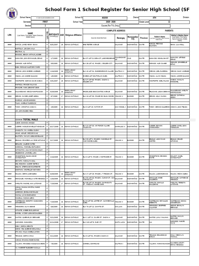 Senior High School Forms | PDF | Childhood | Family