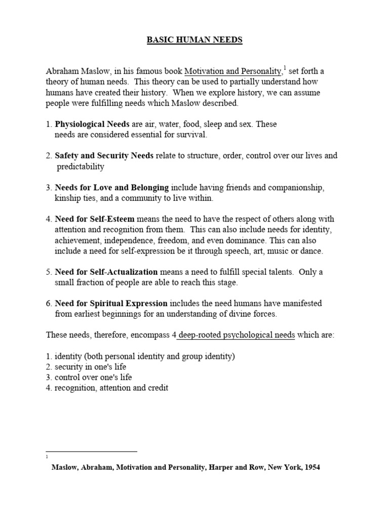 Basic Human Needs | PDF