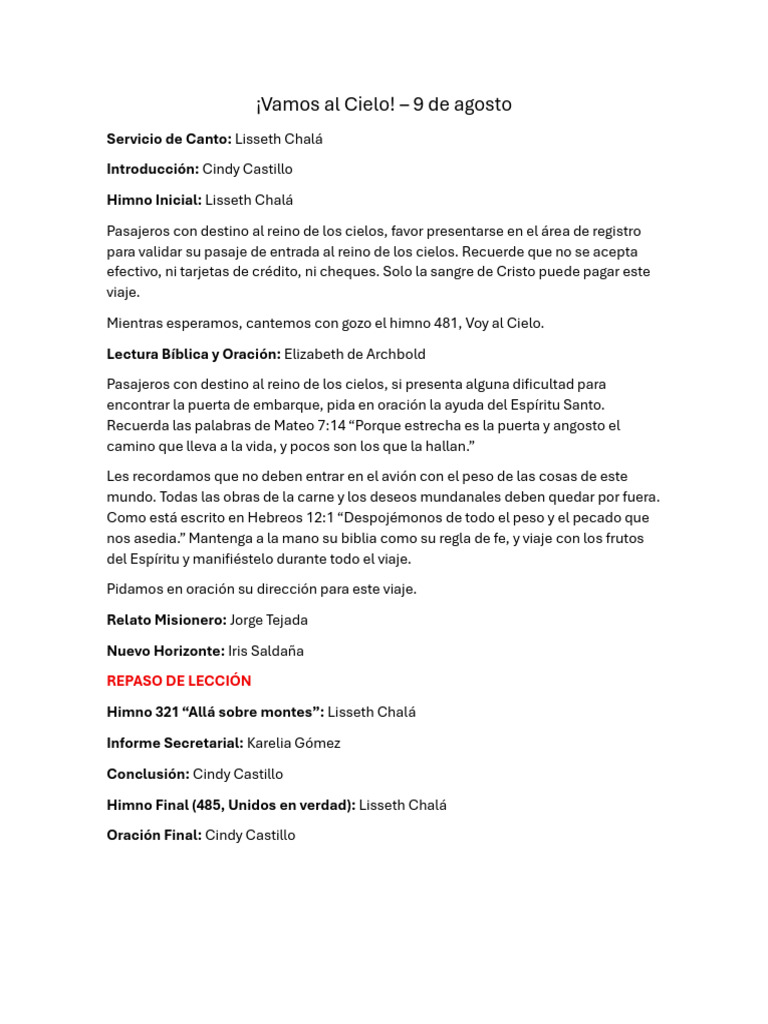 Vamos Al Cielo ESC.sab. | PDF