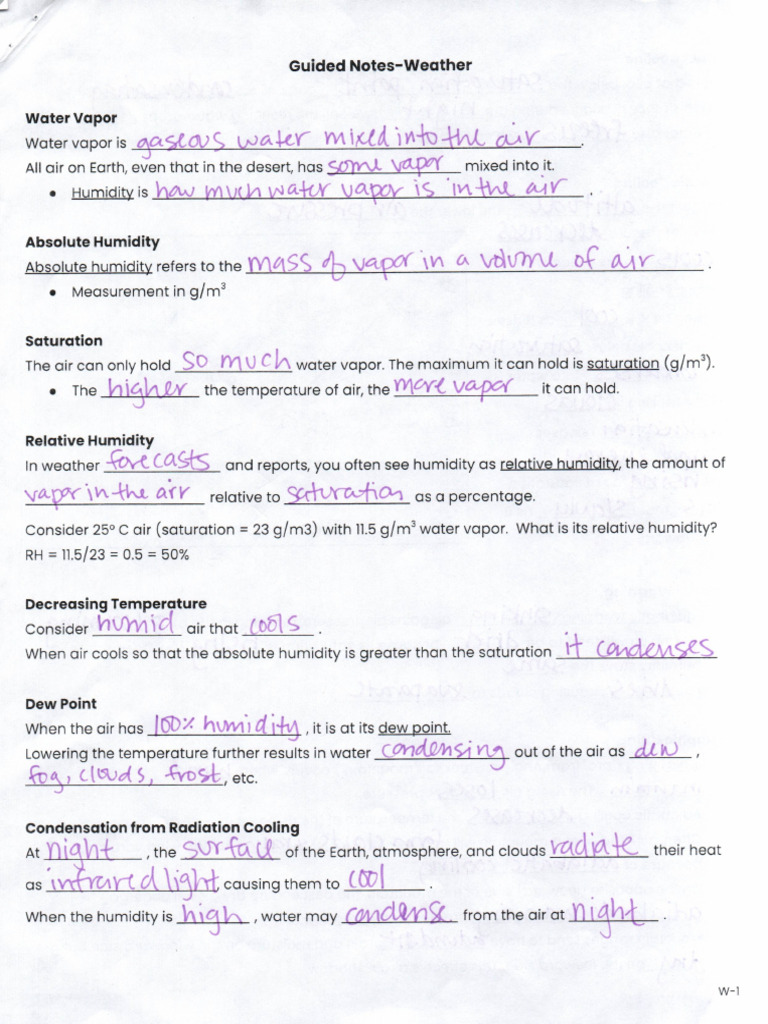 Guided Notes - Weather - Key | PDF